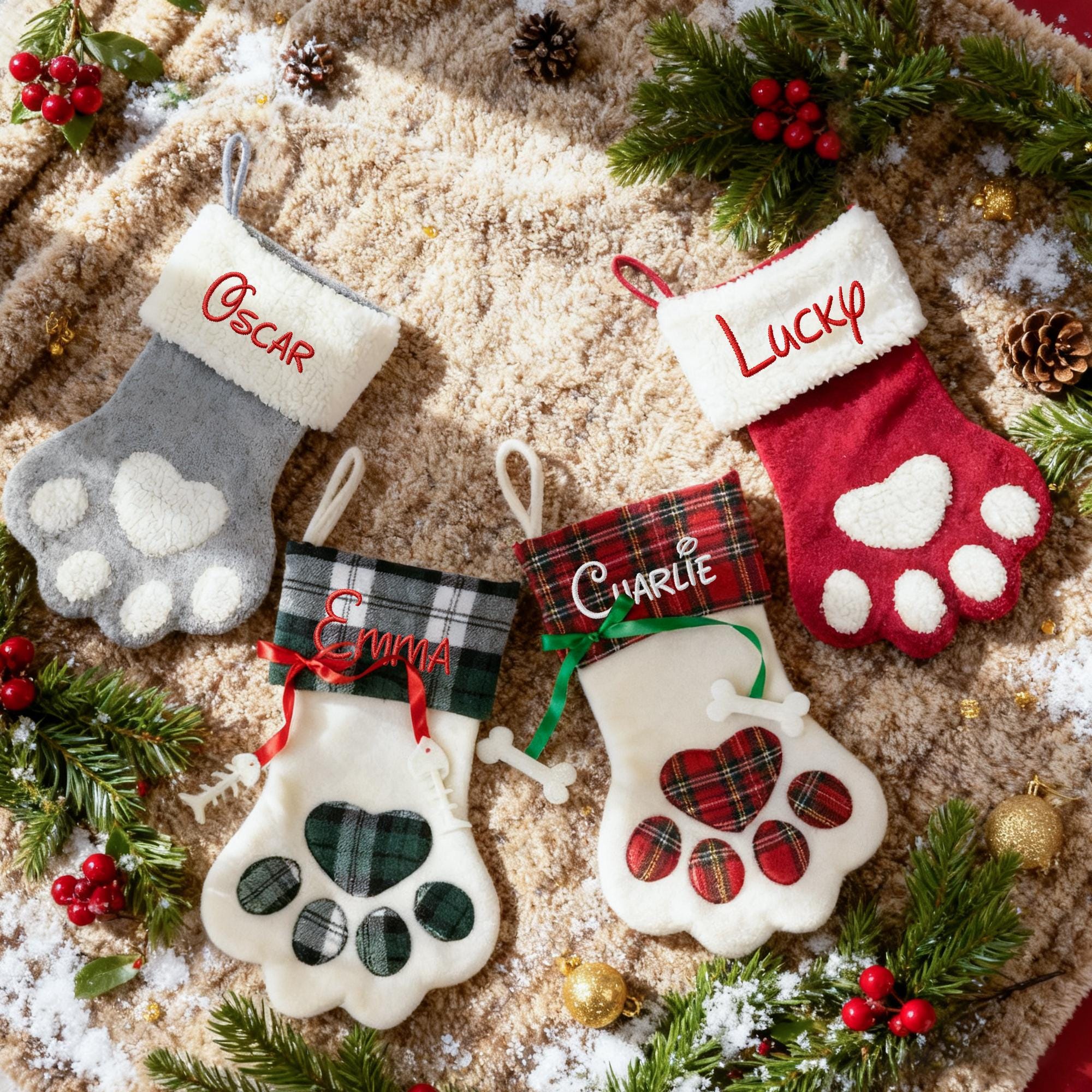 Personalized Dog Paw Christmas Stocking, Custom Embroidered Pet ...