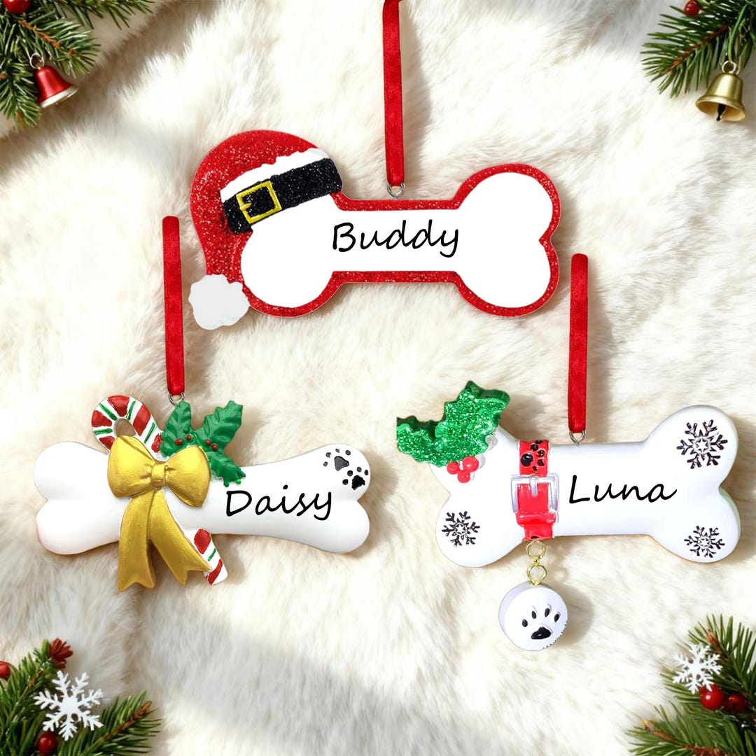 Custom Dog Bone Christmas Ornament, Personalized Pet Name Decor ...