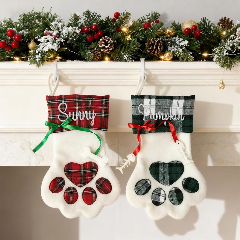 Personalized Dog Paw Christmas Stocking, Custom Embroidered Pet ...