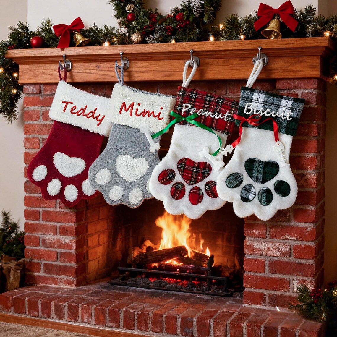 Personalized Dog Paw Christmas Stocking, Custom Embroidered Pet ...