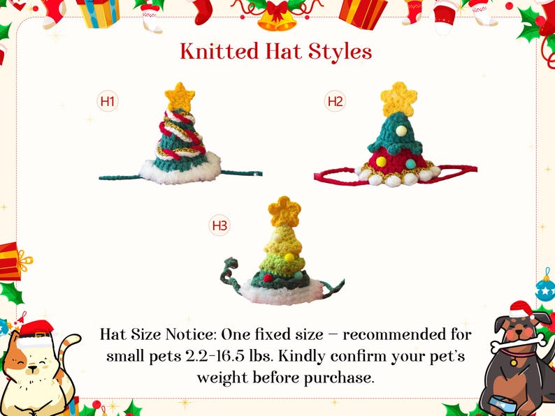 Christmas Pet Hat and Scarf Set, Crochet Dog Costume, Reindeer & Santa ...