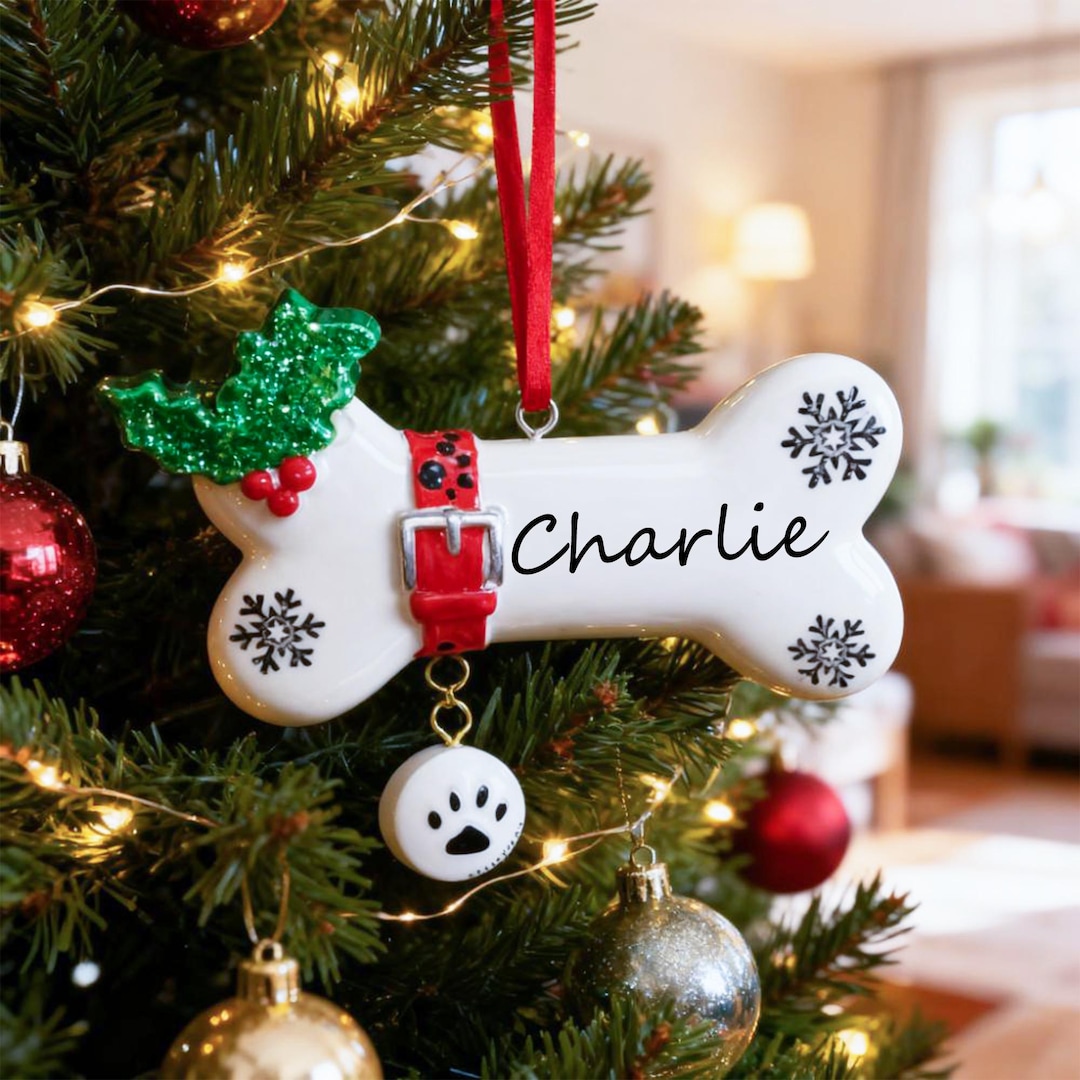 Custom Dog Bone Christmas Ornament, Personalized Pet Name Bone Decor ...