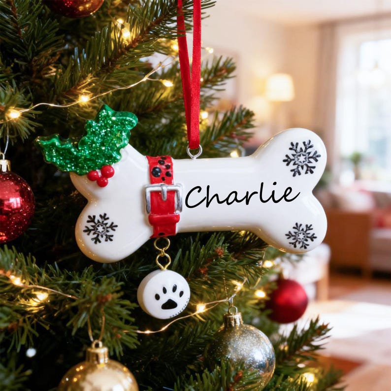 Custom Dog Bone Christmas Ornament, Personalized Pet Name Bone Decor ...
