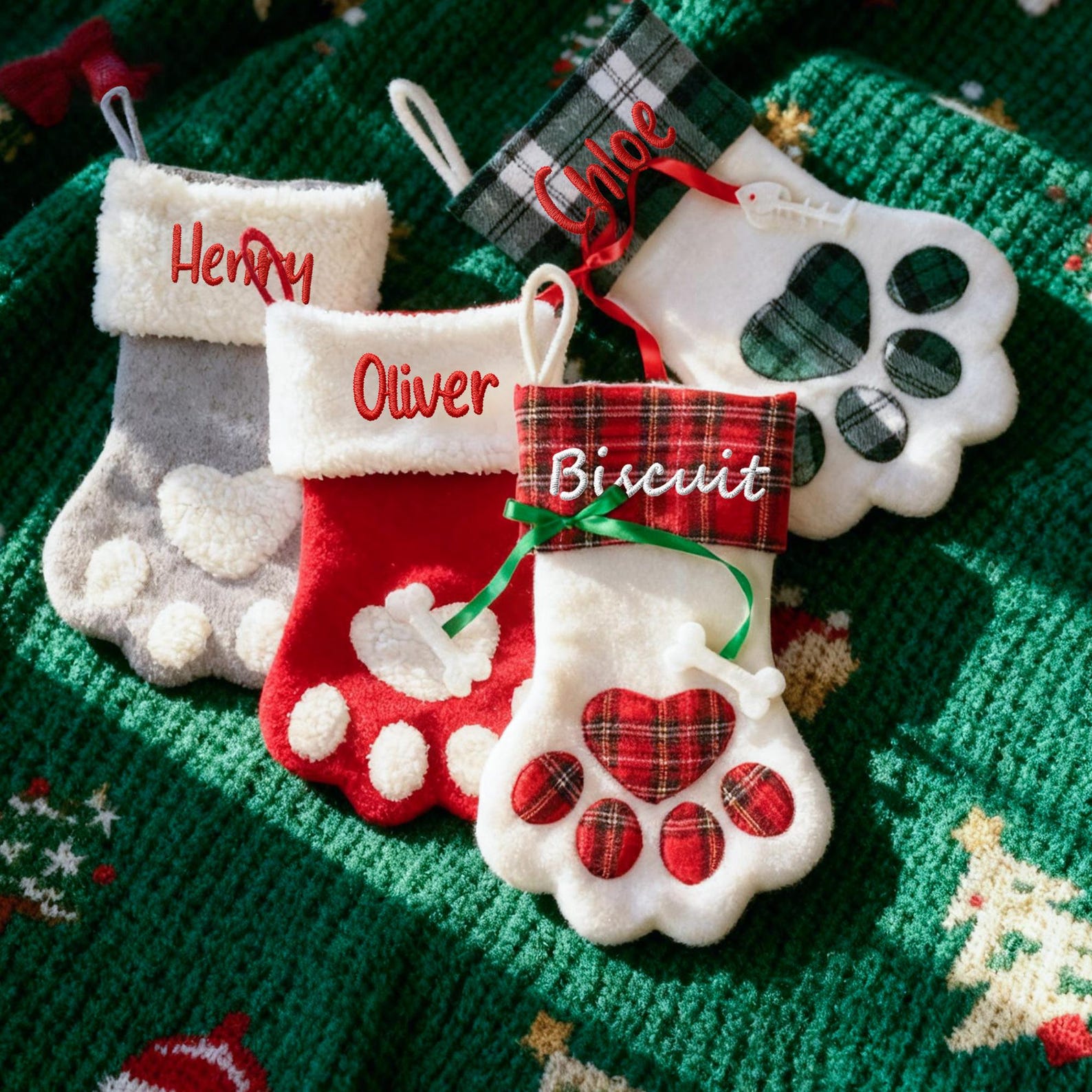 Personalized Dog Paw Christmas Stocking, Custom Embroidered Pet ...