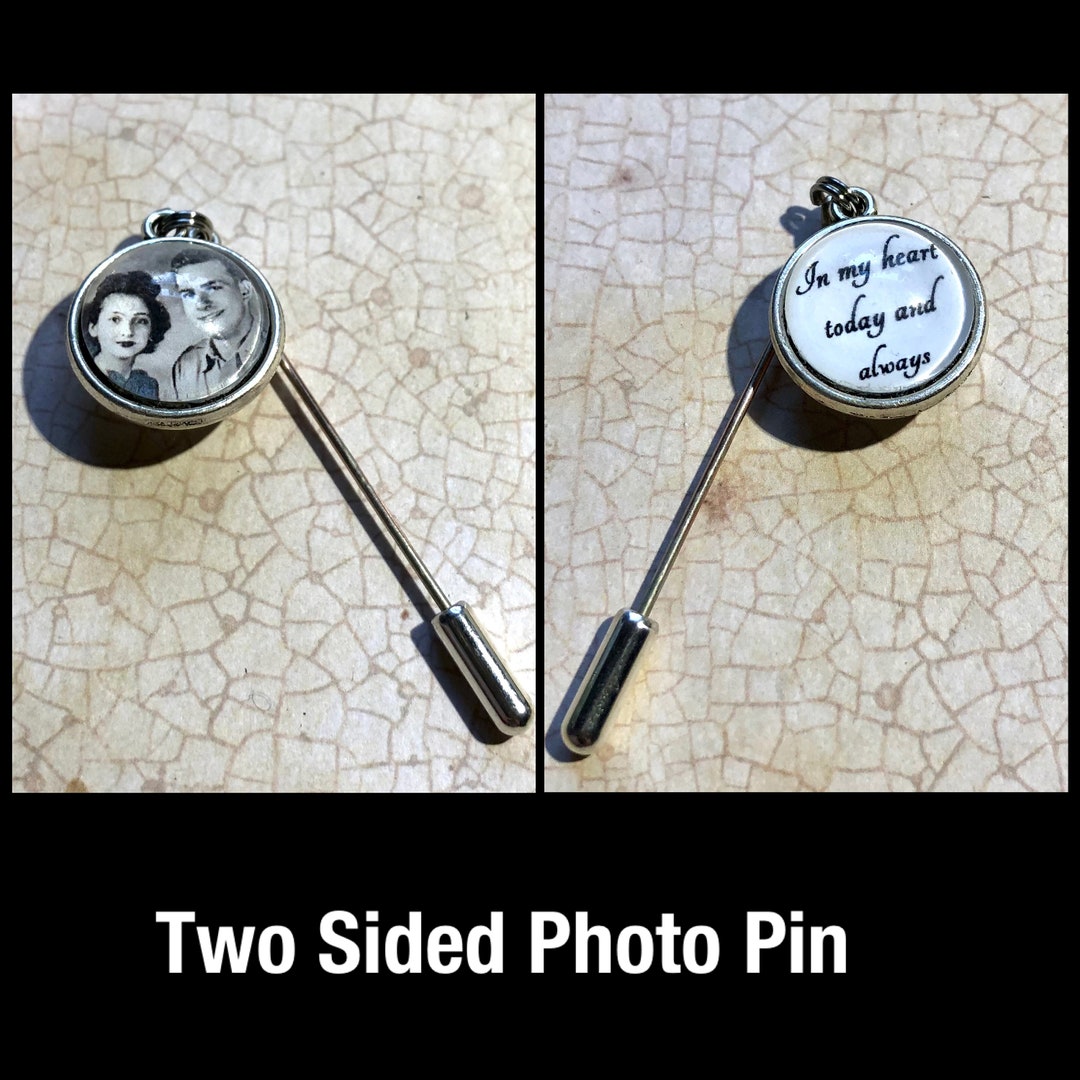 Photo Wedding Charm, 2 Sided Lapel Pin or Bouquet Pin for the Bride and ...