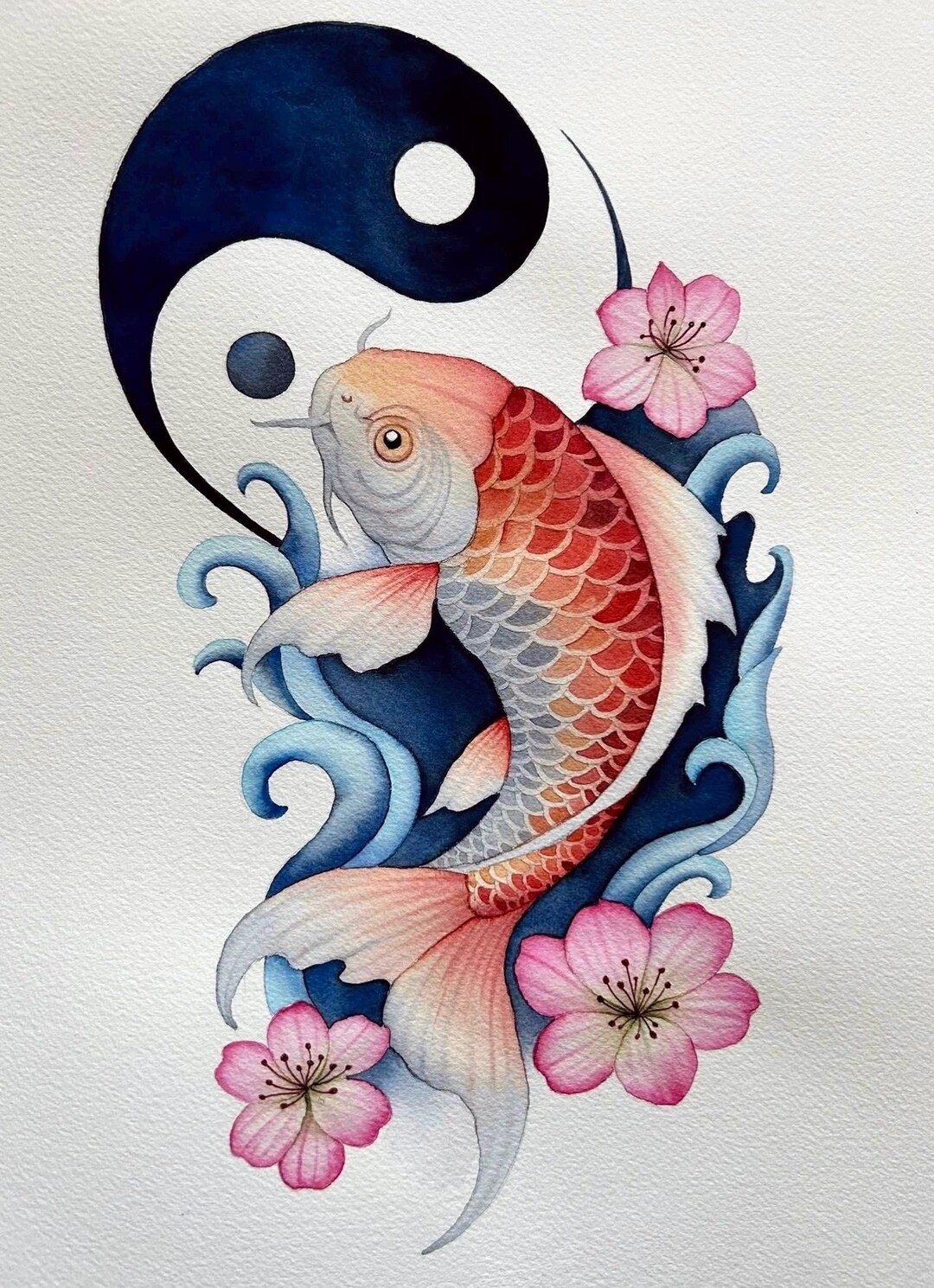 Handmade Painting. Unique Watercolor of Koi Fish – Perfect Gift and ...