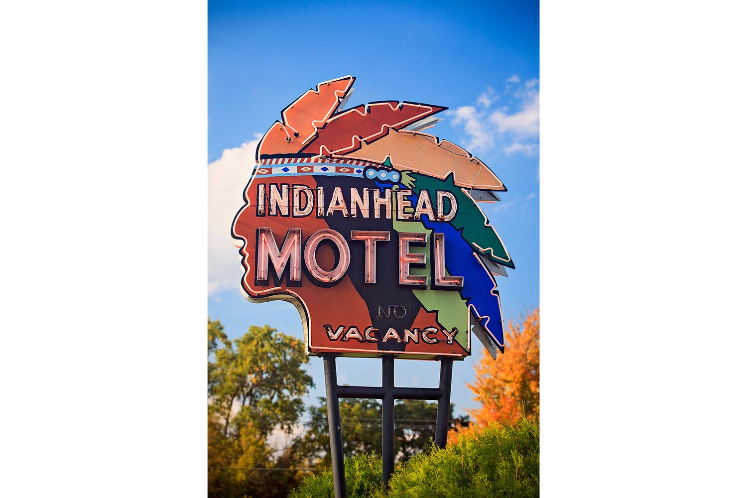 Indianhead Motel Sign Photo Mid Century Modern Art Neon Sign | Etsy
