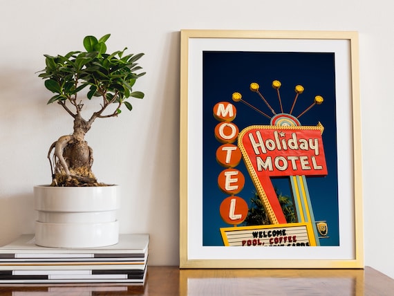 Las Vegas Holiday Motel Sign Neon Sign Print Googie Art Mid | Etsy
