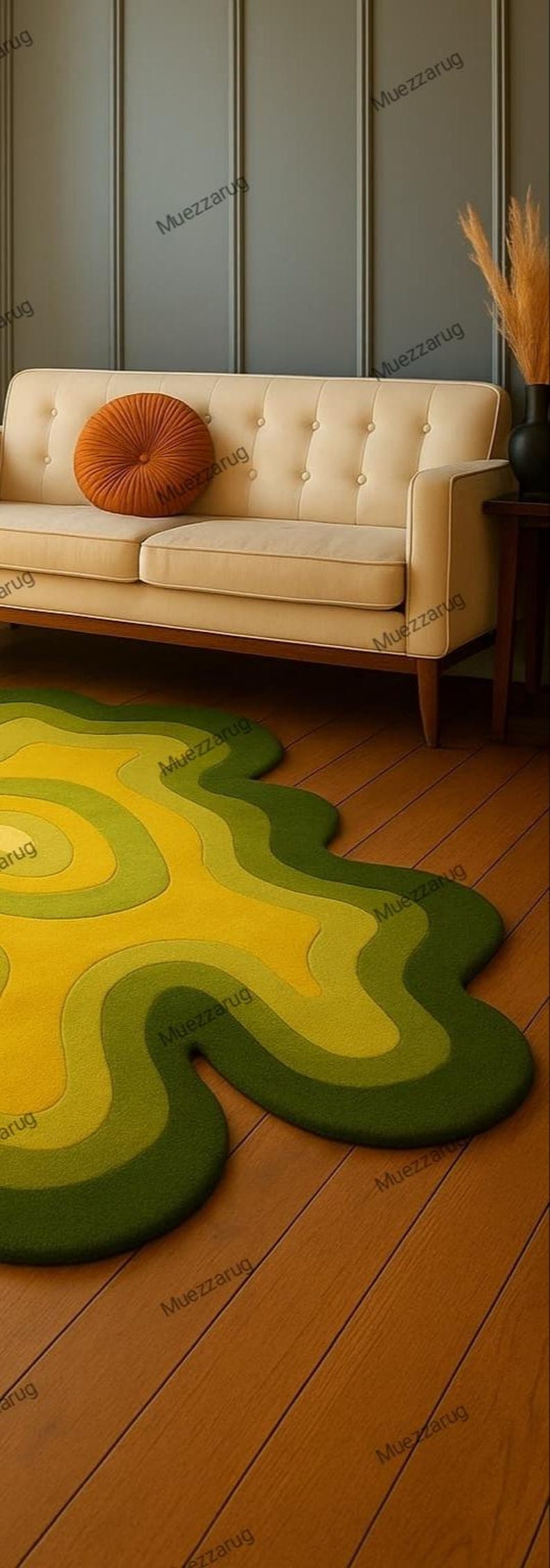 Modern Abstract Green Yellow Rug | Shaped Handmade Tufted Carpet ...