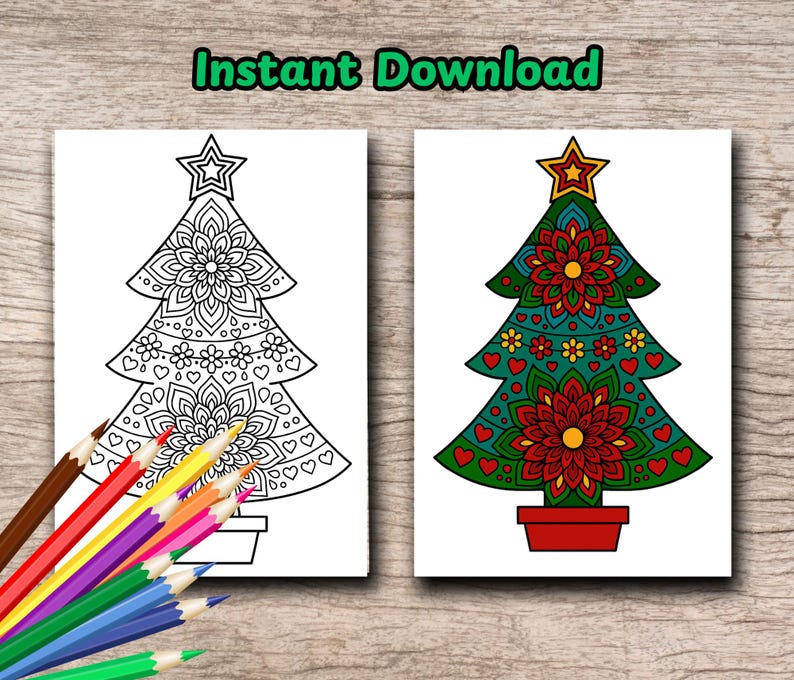 40 Mandala Christmas Coloring Pages Bundle Cute Detailed and Easy ...