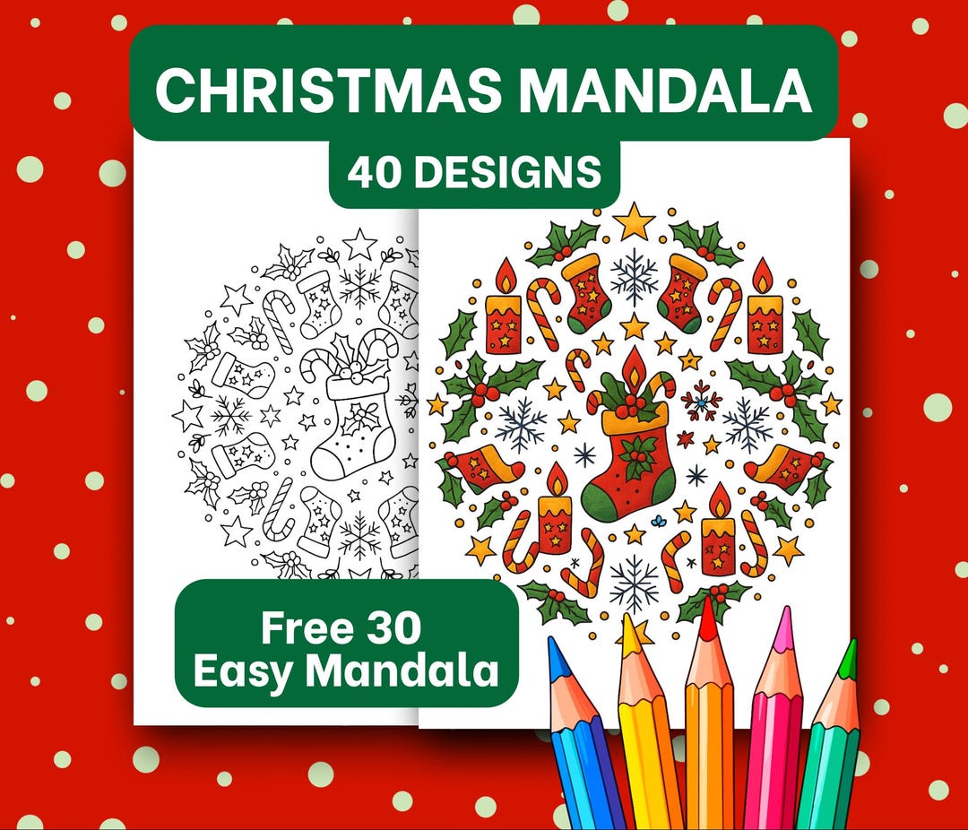 40 Mandala Christmas Coloring Pages Bundle Detailed and Easy Coloring ...