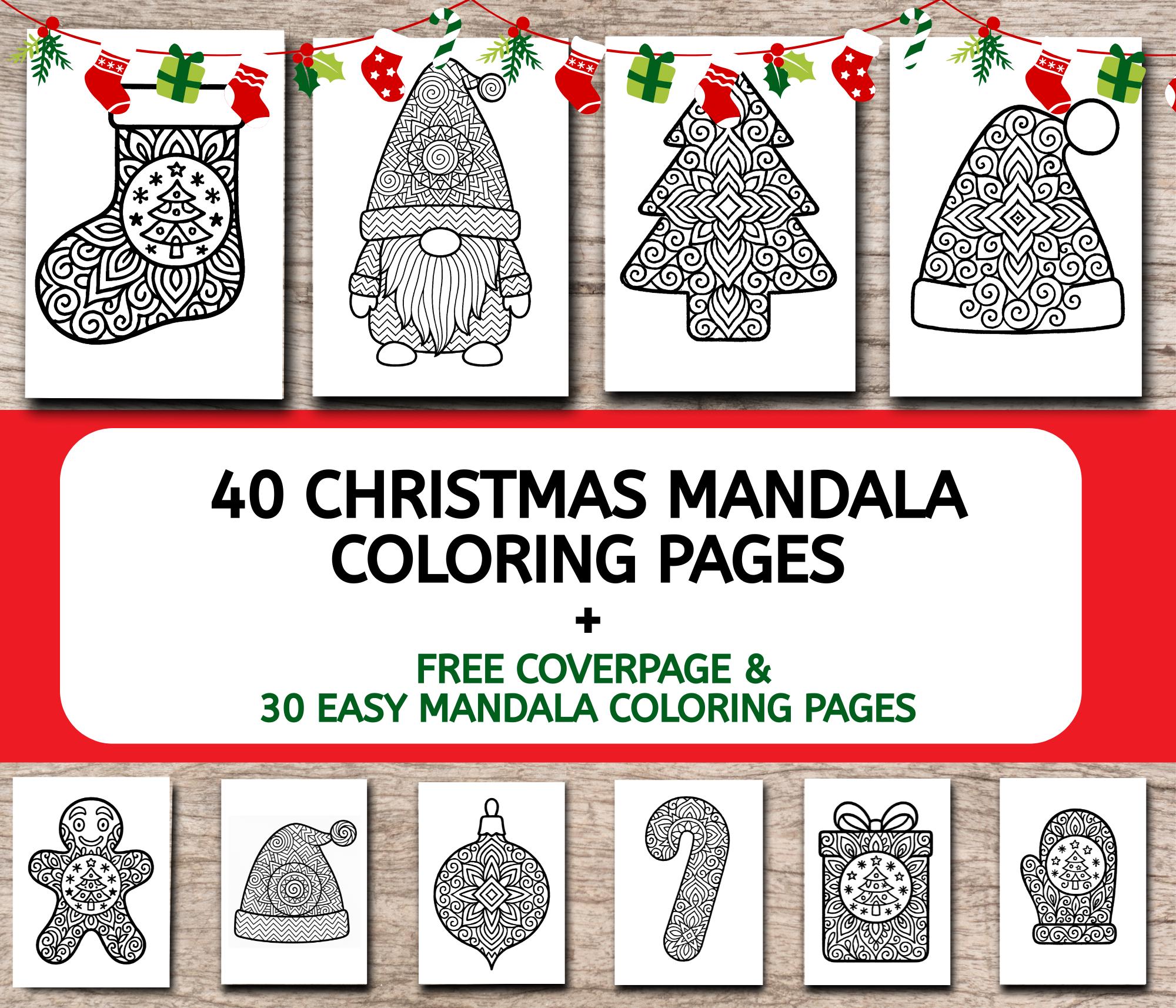 40 Mandala Christmas Coloring Pages Bundle Cute Detailed and Easy ...