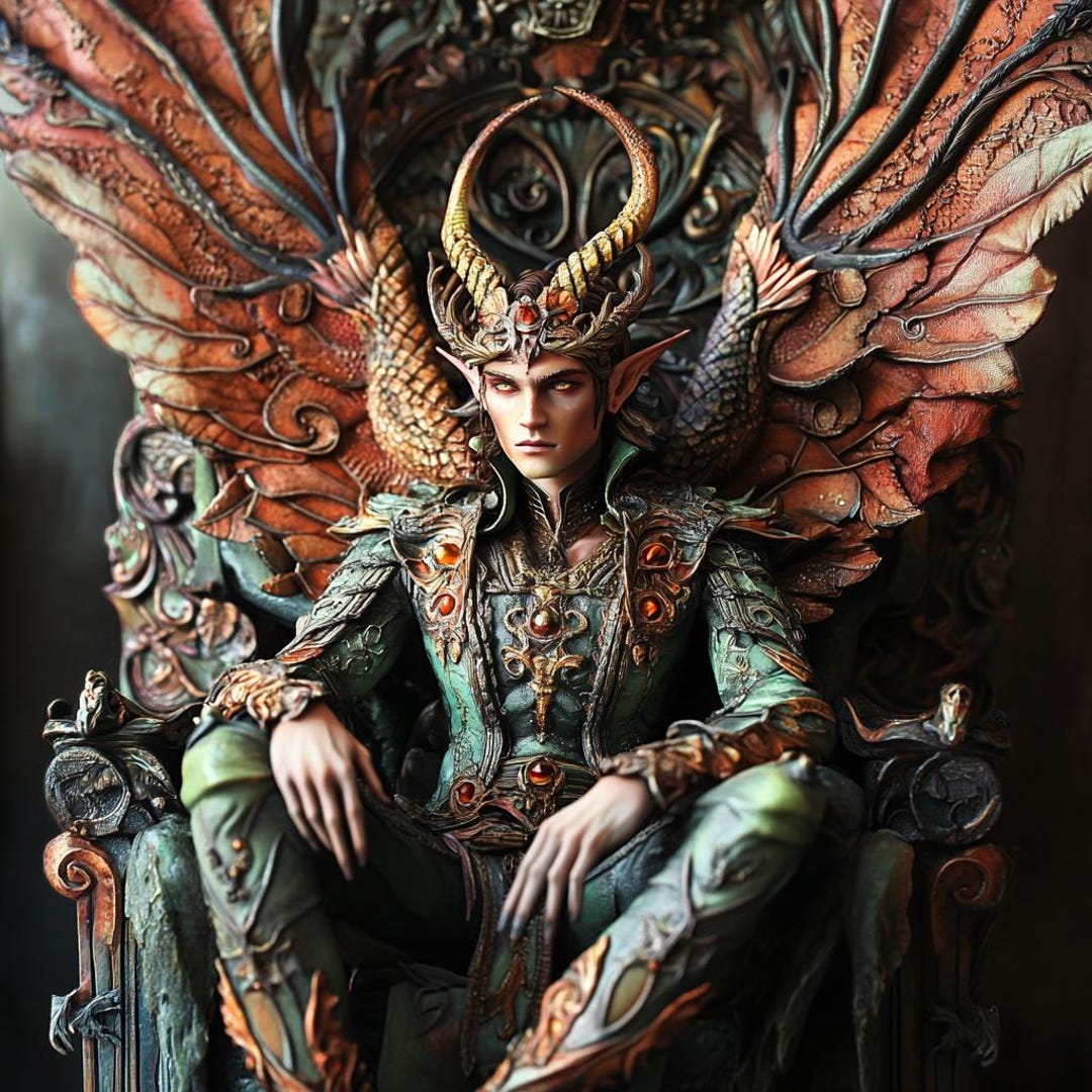 Highly Detailed Elf Prince Druid King on Throne With Red Angel Fairy ...