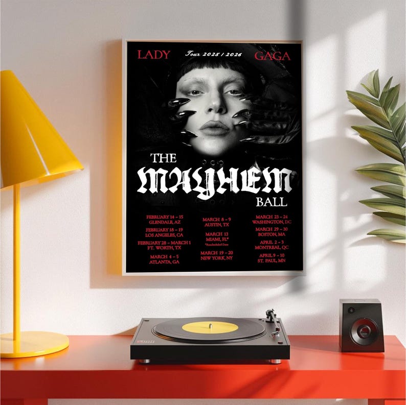 Lady Gaga the Mayhem Ball Tour Poster 2025–2026, Gothic Pop Concert ...