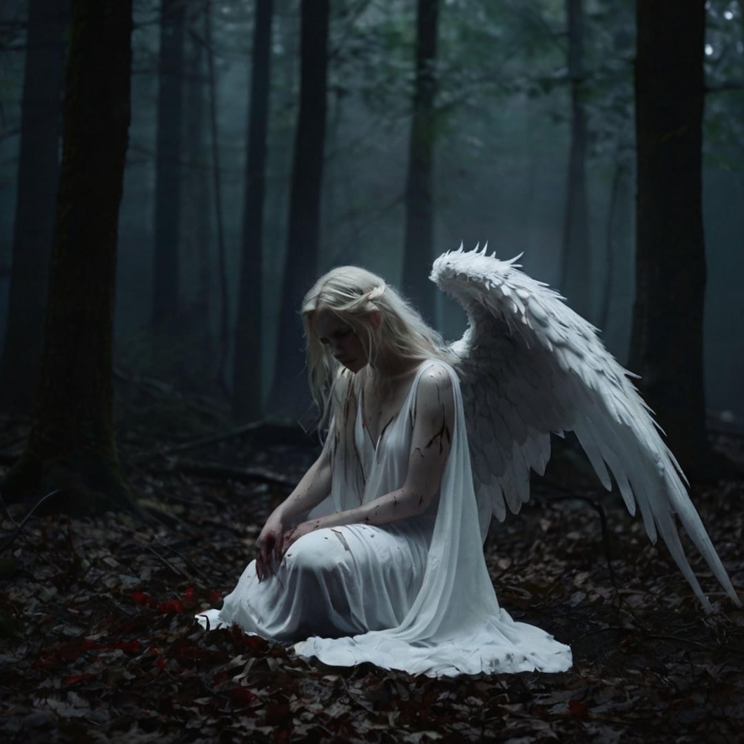 Fallen White Angel Set | Dark Fantasy Angel Wall Art | Cinematic Wings ...