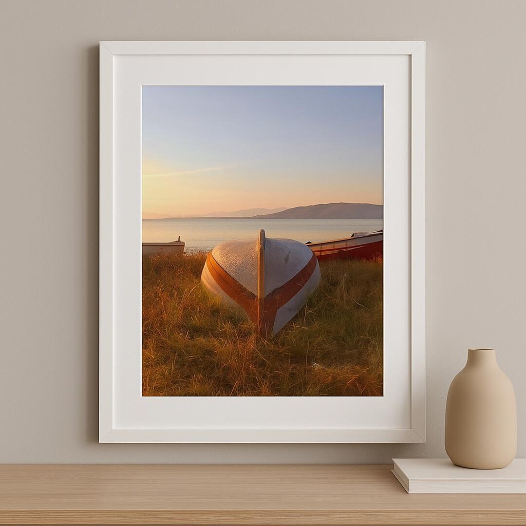 Abandoned Rowboat at Sunset- Printable Coastal Wall Art Minimalist ...
