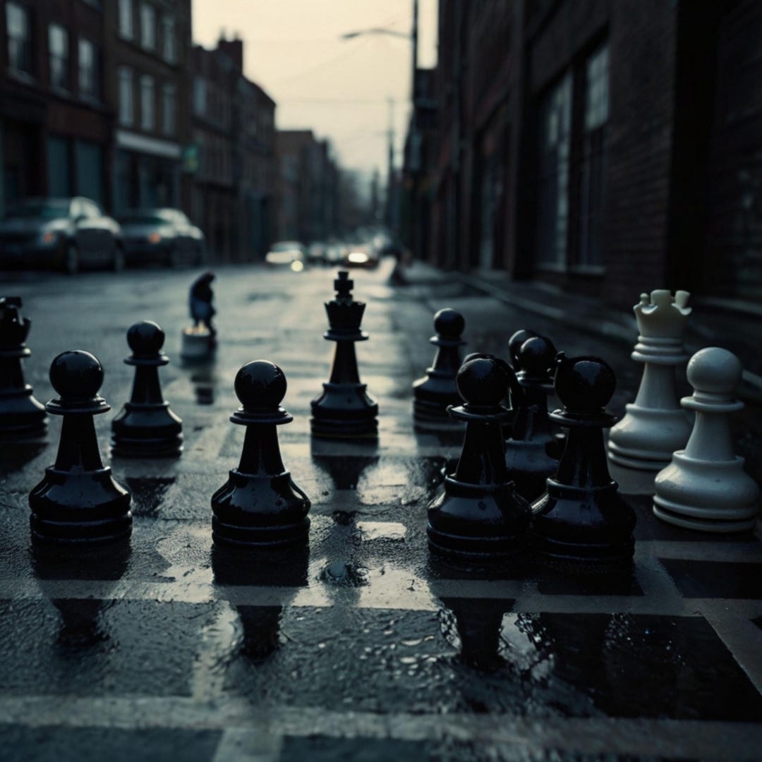 Gangster Street Chess Set – Dark Urban Noir Wall Art, Cinematic Chess ...