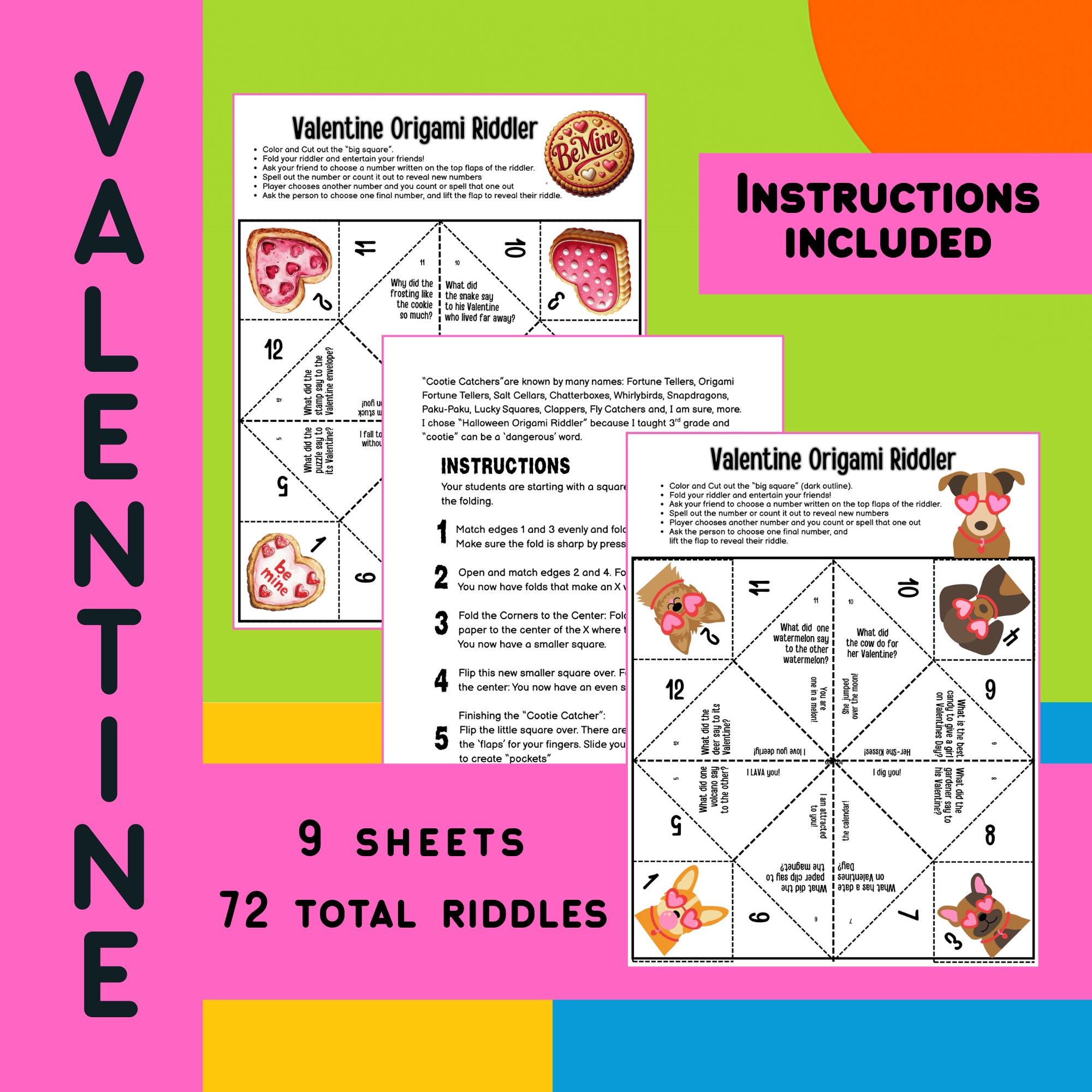 Valentine Origami Riddler Party Game Bundle; Digital Download Valentine ...
