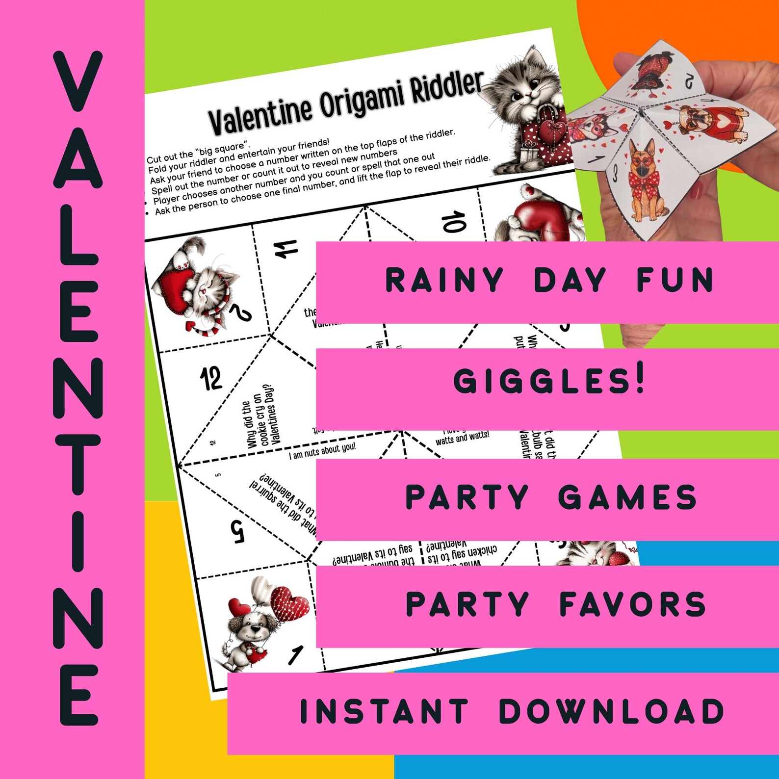 Valentine Origami Riddler Party Game Bundle; Digital Download Valentine ...