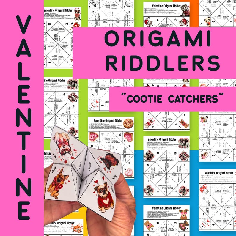 Valentine Origami Riddler Party Game Bundle; Digital Download Valentine ...
