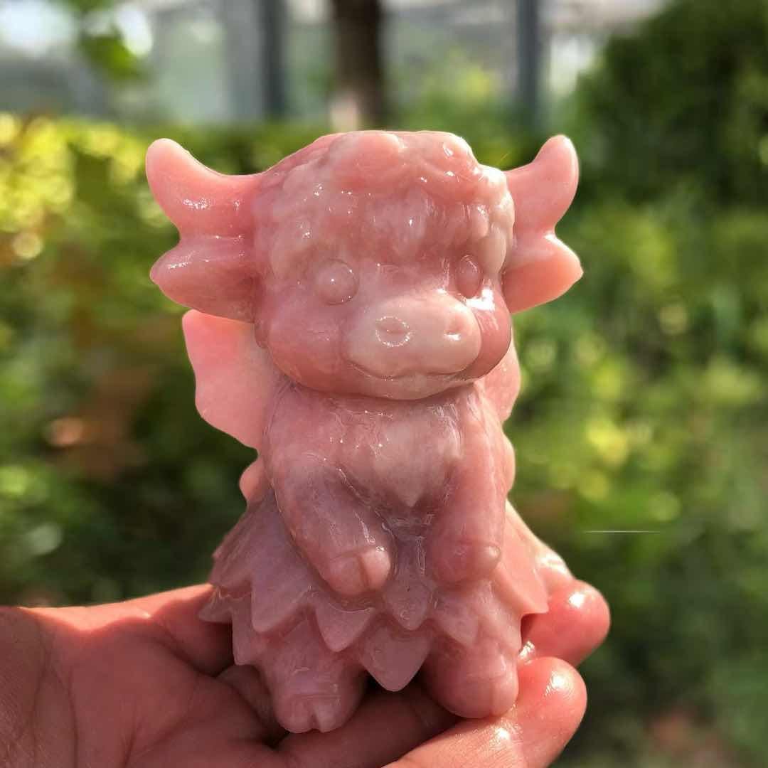 Hand Carved Pink Opal Highland Cow Couple | Gemstone Sculpture - Etsy