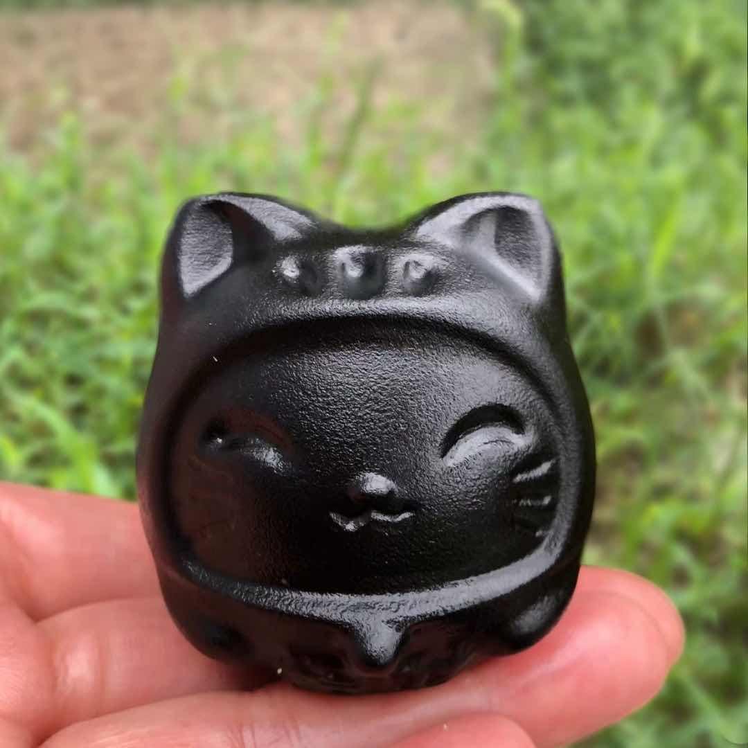 Obsidian Cat | Hand-carved Kitty, Protection Stone (5cm) - Etsy
