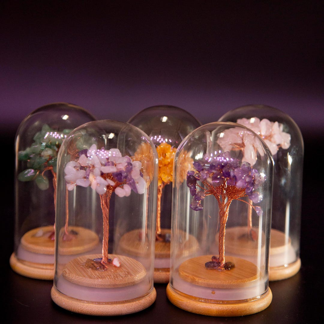 Crystal Wishing Tree in Glass Dome: Amethyst, Citrine, Rose Quartz - Etsy