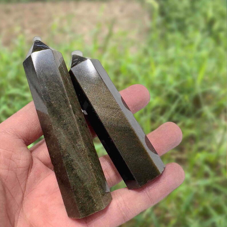 Natural Gold Sheen Obsidian Tower Polished Crystal Point | Protection ...