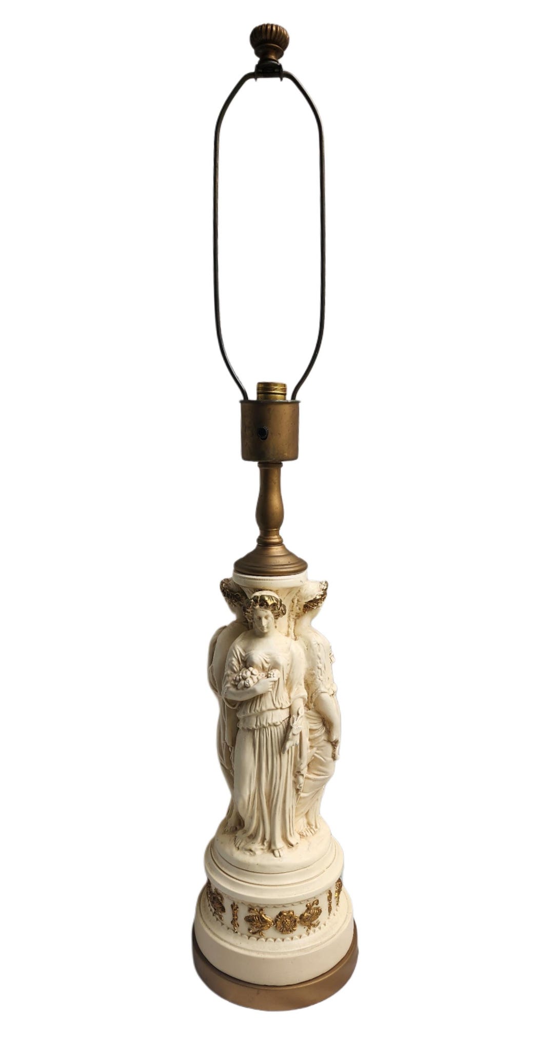 Neoclassical 3 Graces Lamp – Tall Ivory Plaster Sculpture With Gold ...