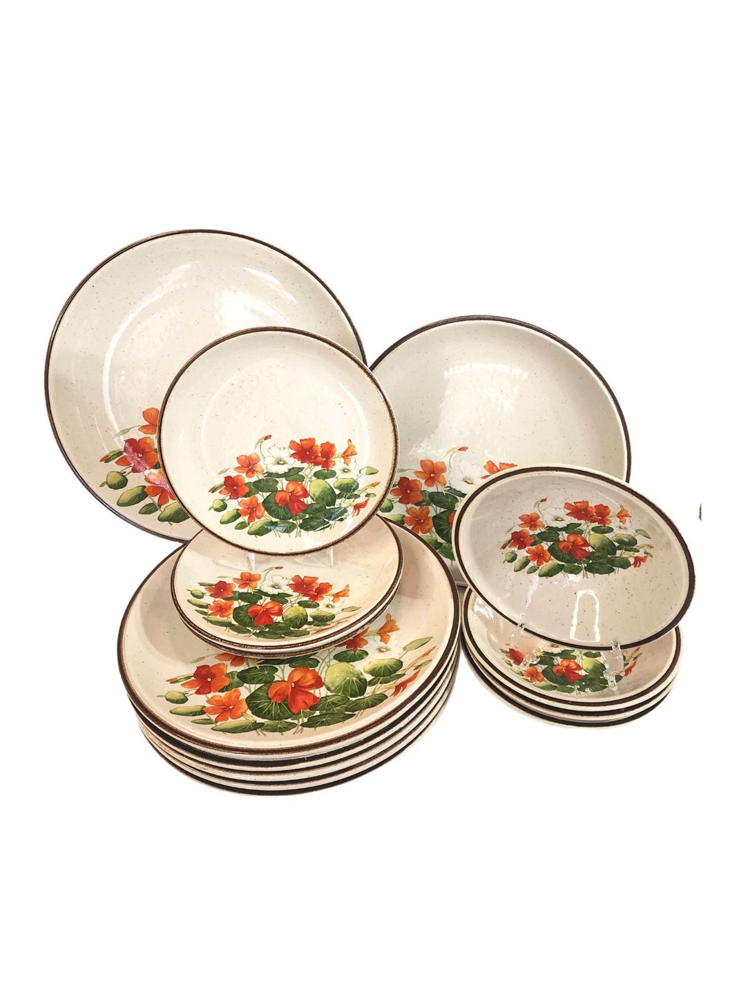 Rare 1970s Ranmaru “asian Song” Orange Wildflower Dinnerware Set – 13 ...