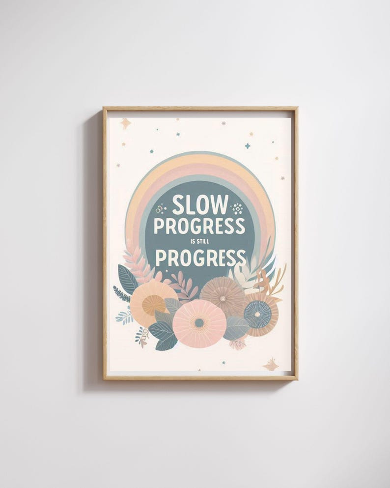 Slow Progress is Still Progress Retro Rainbow Botanical Print Printable ...