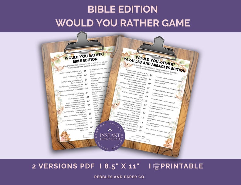 Bible Would You Rather Game Printable, Christian Party Game for Kids ...
