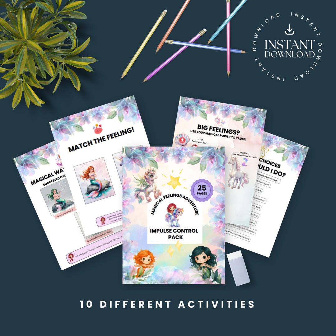 Impulse Control Activities for Kids, Mermaid and Unicorn SEL Worksheets ...