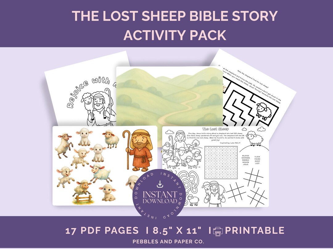 Lost Sheep Bible Story Activity Pack, Coloring Pages, Mazes (PDF ...