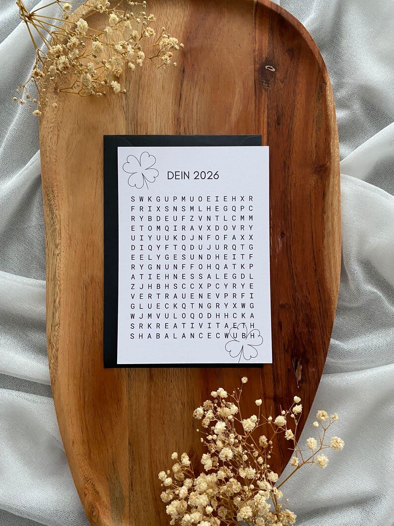 Lucky Words for 2026, Word Search for New Year's Eve, Good Luck Card ...