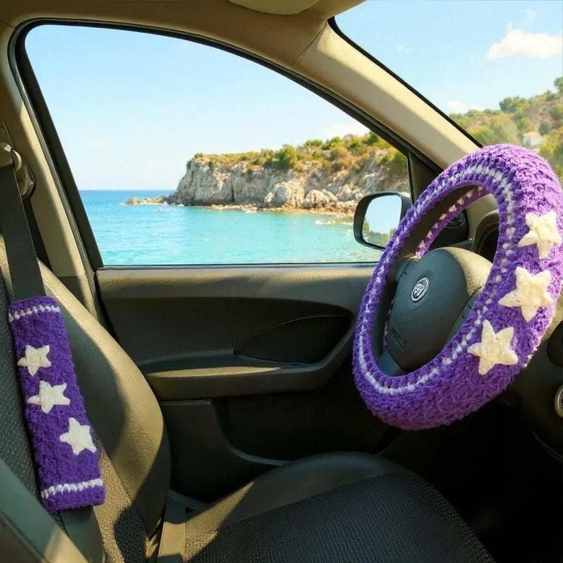 Automotive Decor Steering Wheel Cover Car Accessories Crochet Car Charm ...