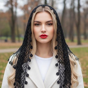 Cretan Head Scarf Tranditional Sariki Black Lace Headband Greek Gifts ...