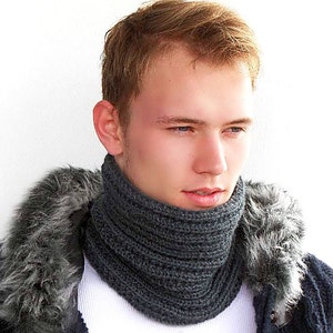 Mens Infinity Scarf Knit Gray Snood Chunky Scarf Crochet Scarf Knit ...
