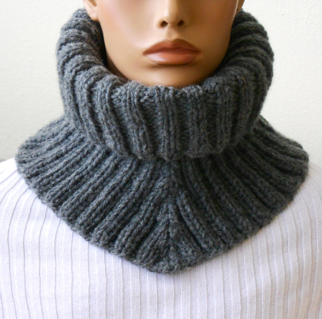 Turtleneck Dickey Gray Infinity Neck Warmer Alpaca Wool Scarf for Men ...