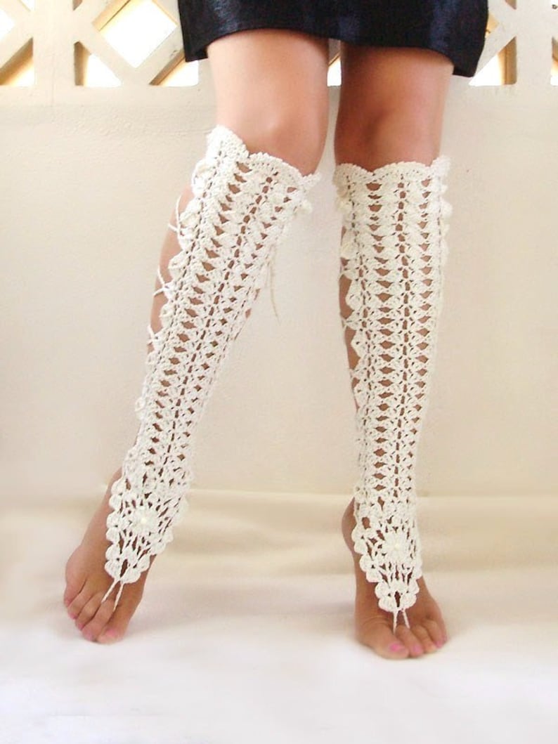 High barefoot sandals Boho leg jewelry Lace barefoot Crochet | Etsy