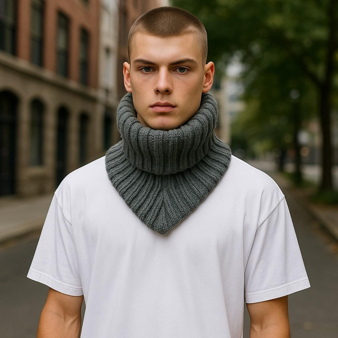 Turtleneck Dickey Gray Infinity Neck Warmer Alpaca Wool Scarf for Men ...