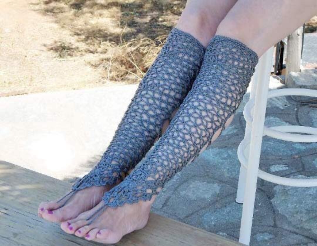 Lace Leg Warmers Footless Sandals Gray Crochet Barefoot Sandals High ...