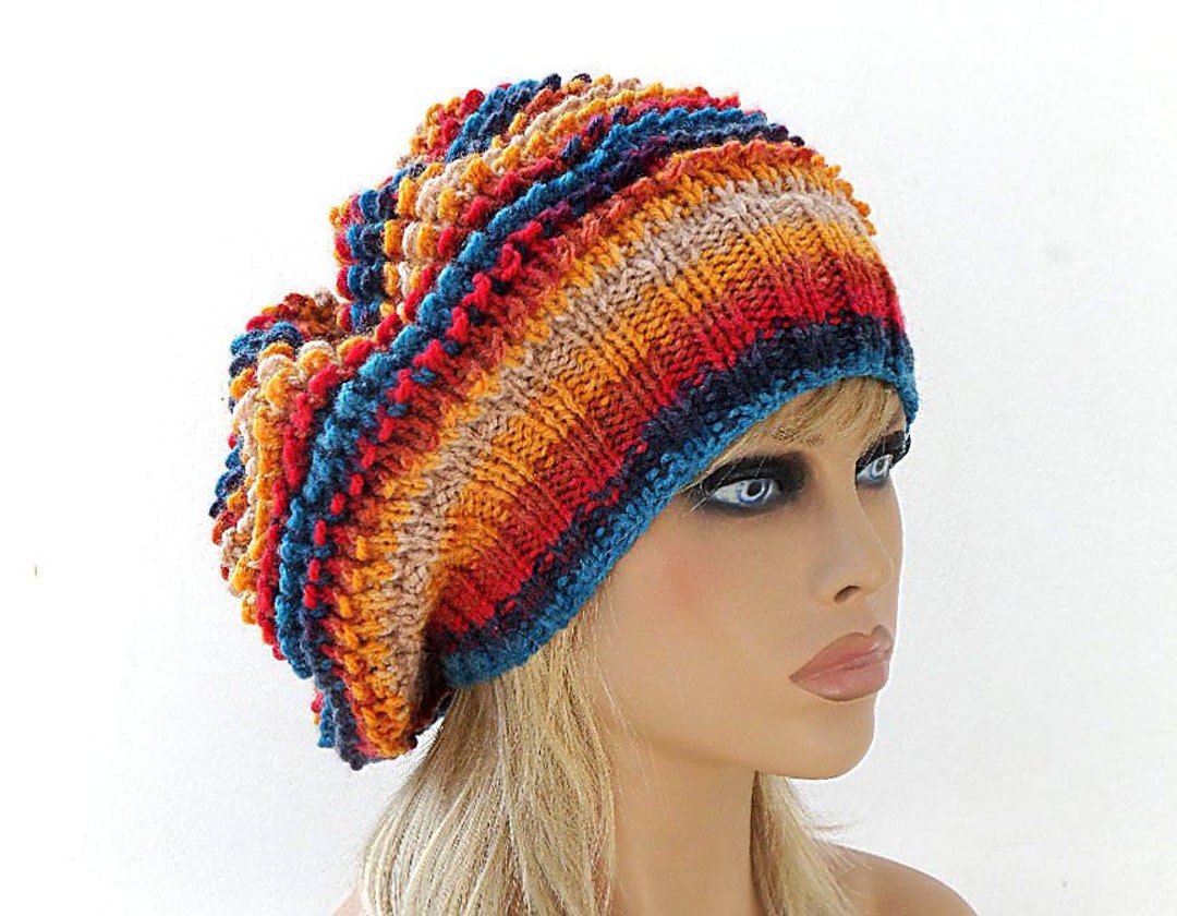 Colorful Beret for Women Rainbow Handmade Hat Knit Slouchy Beret - Etsy