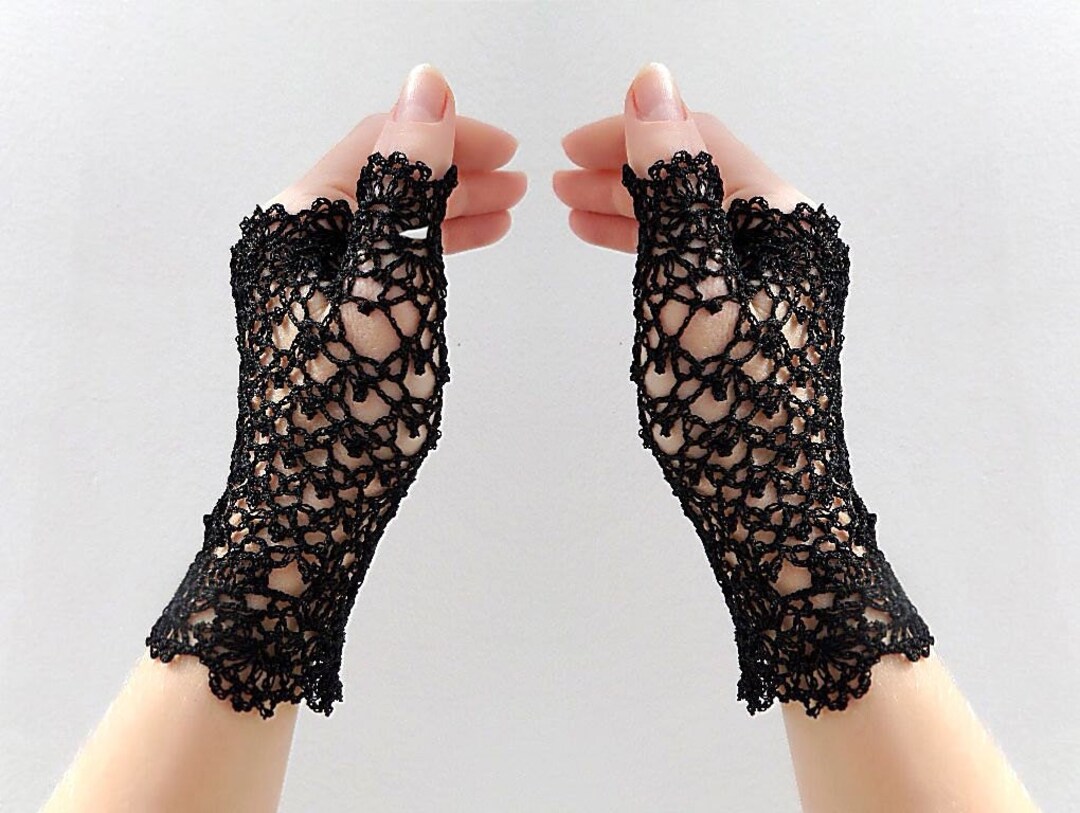 Goth Gloves Evening Short Gloves Crochet Mittens Fingerless Gloves Lace ...