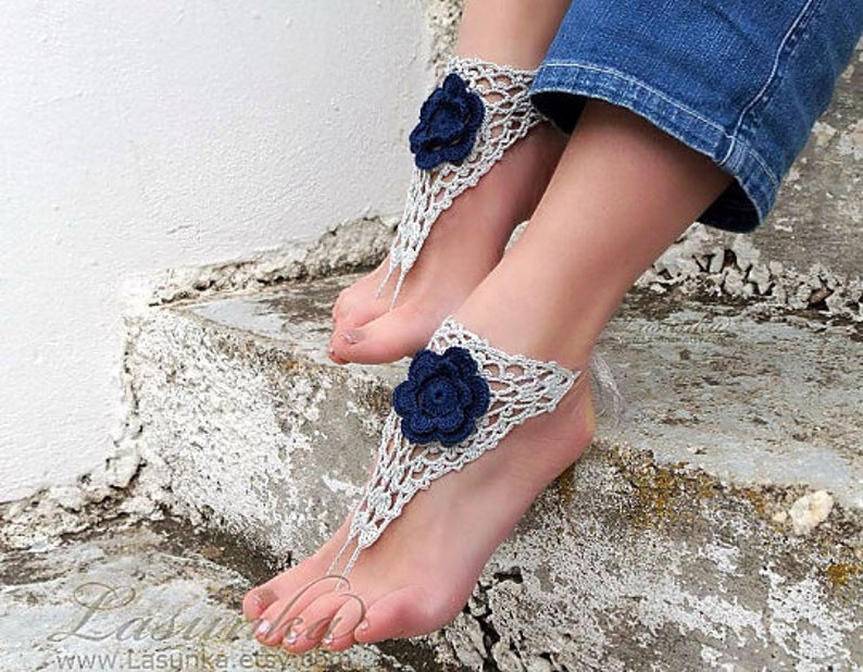 Flower Barefoot Footless Sandals Crochet Lace Barefoot Sandals - Etsy