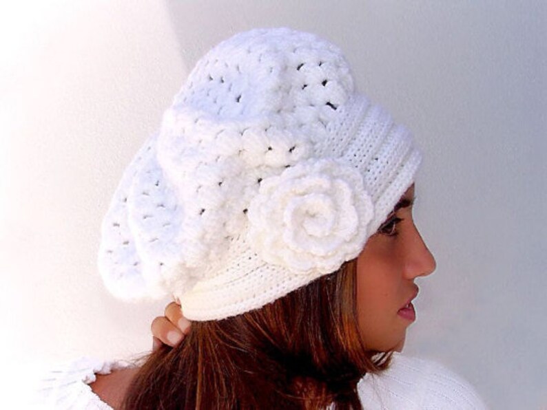 Womens Knit Hat With Flower Wool Beret Women Winter Chemo Hat - Etsy