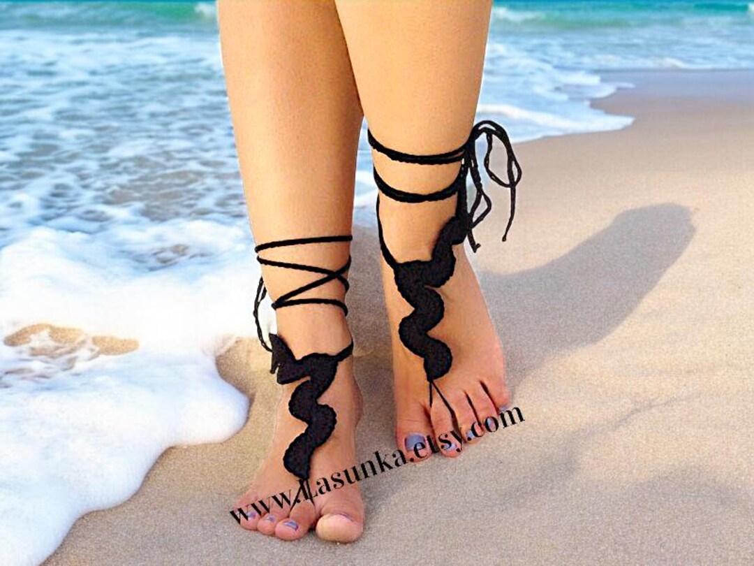Black Crochet Barefoot Sandals Foot Thong Footless Sandals - Etsy