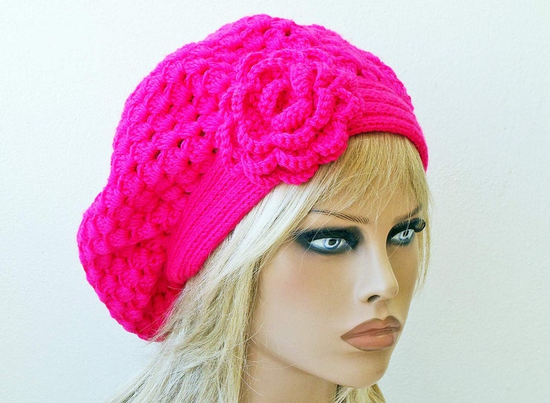 Womens Knit Hat With Flower Wool Beret Women Winter Chemo Hat - Etsy