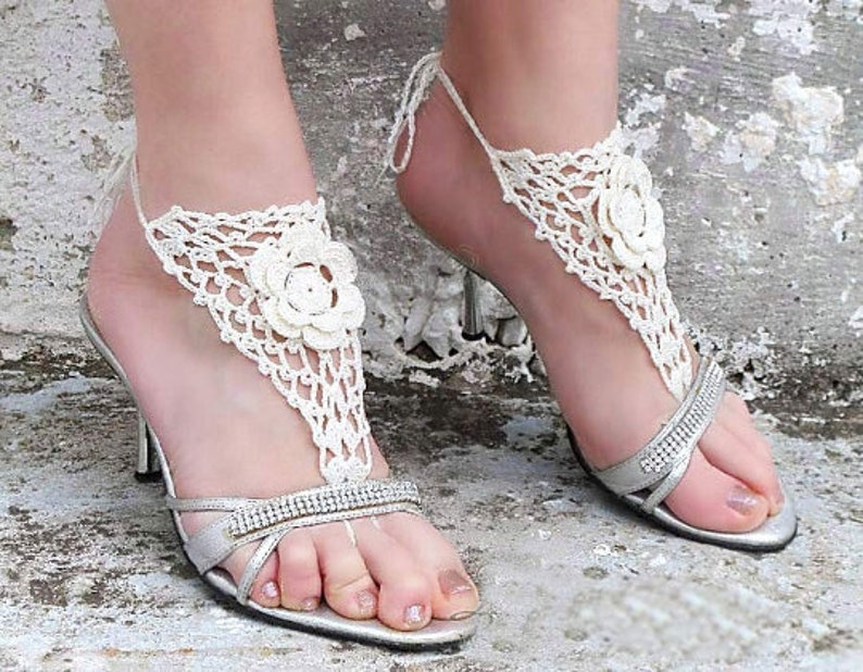 Flower Barefoot Footless Sandals Crochet Lace Barefoot Sandals | Etsy