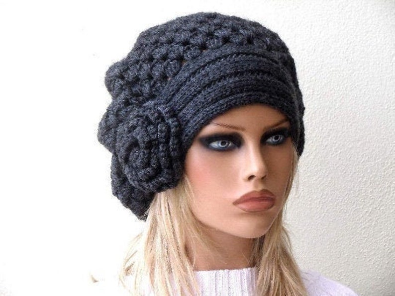 Womens Knit Hat With Flower Wool Beret Women Winter Chemo Hat - Etsy